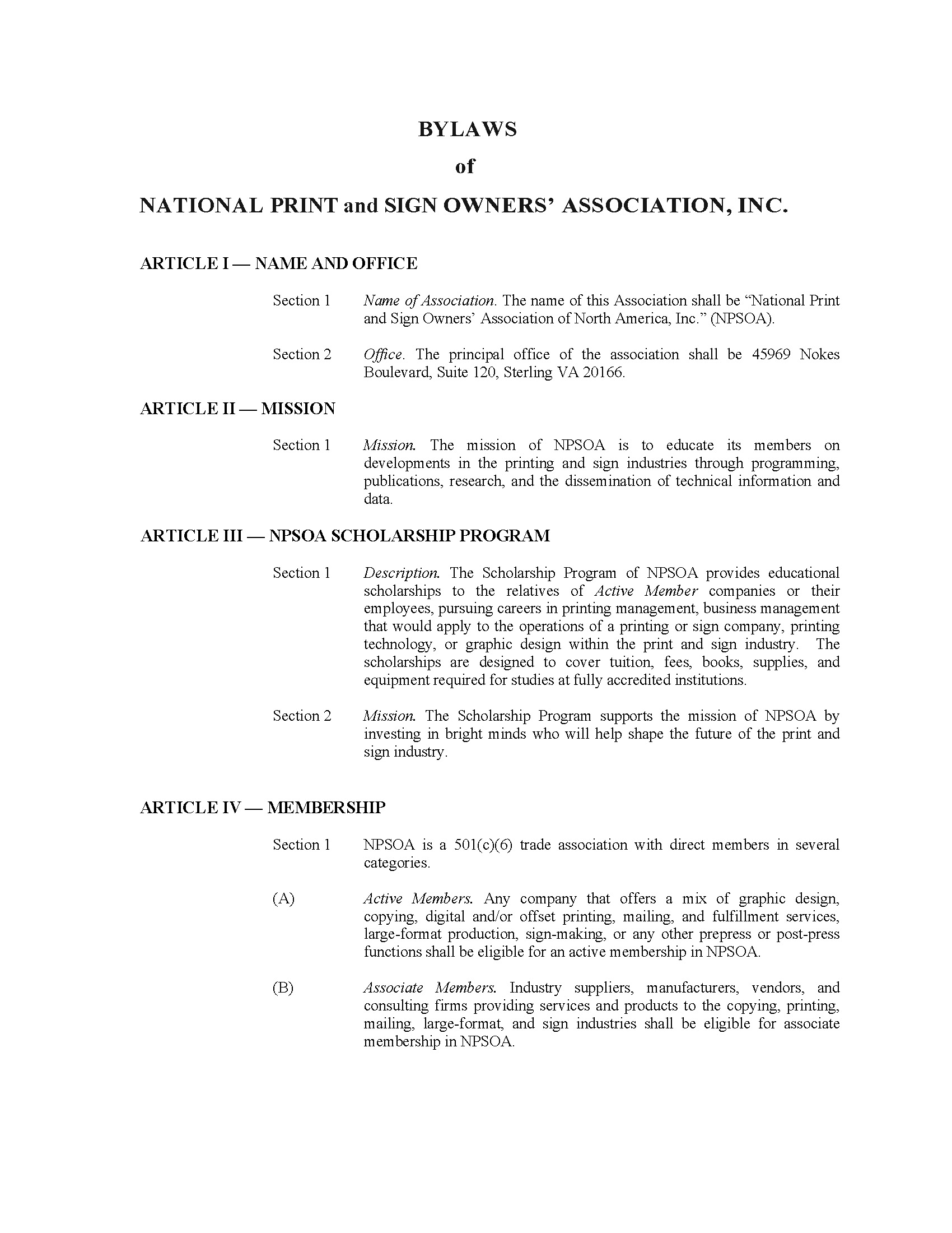 By Laws | National Print & Sign Owners Association